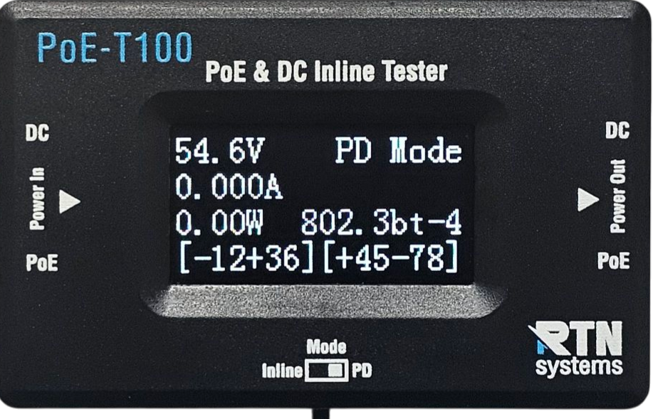 PoE-T100 Inline PoE & DC Tester – 802.3af/at/bt, Passive PoE, OLED ...
